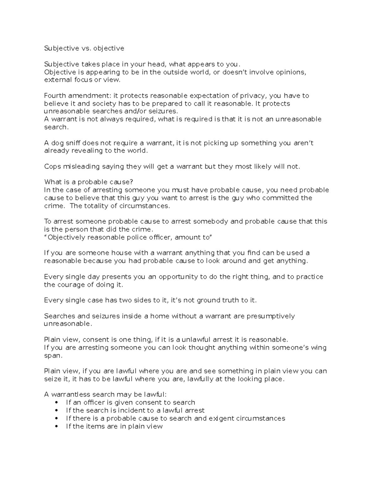 Subjective Notes - Subjective vs. objective Subjective takes place in ...