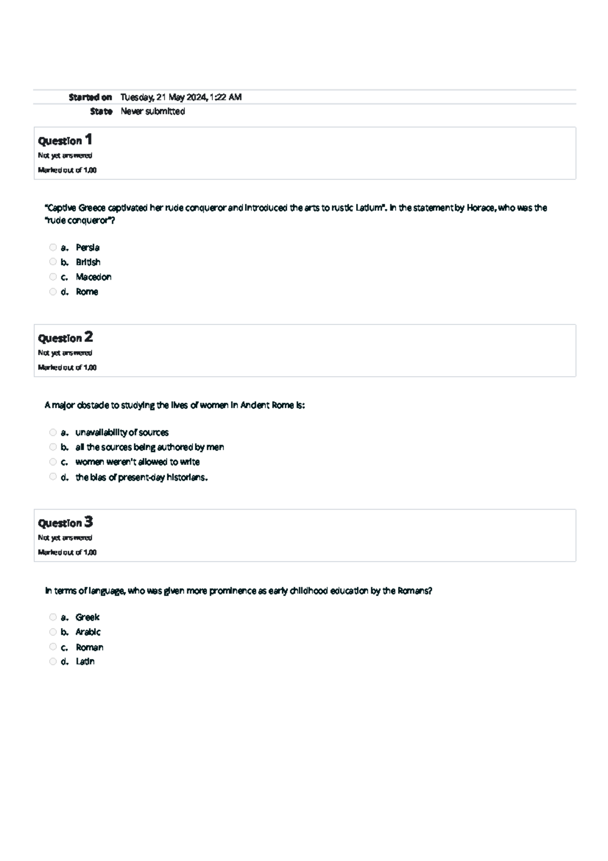 Self Quiz Unit 6 Attempt Review Home Started On Tuesday 21 May 2024 1 22 Am State Never