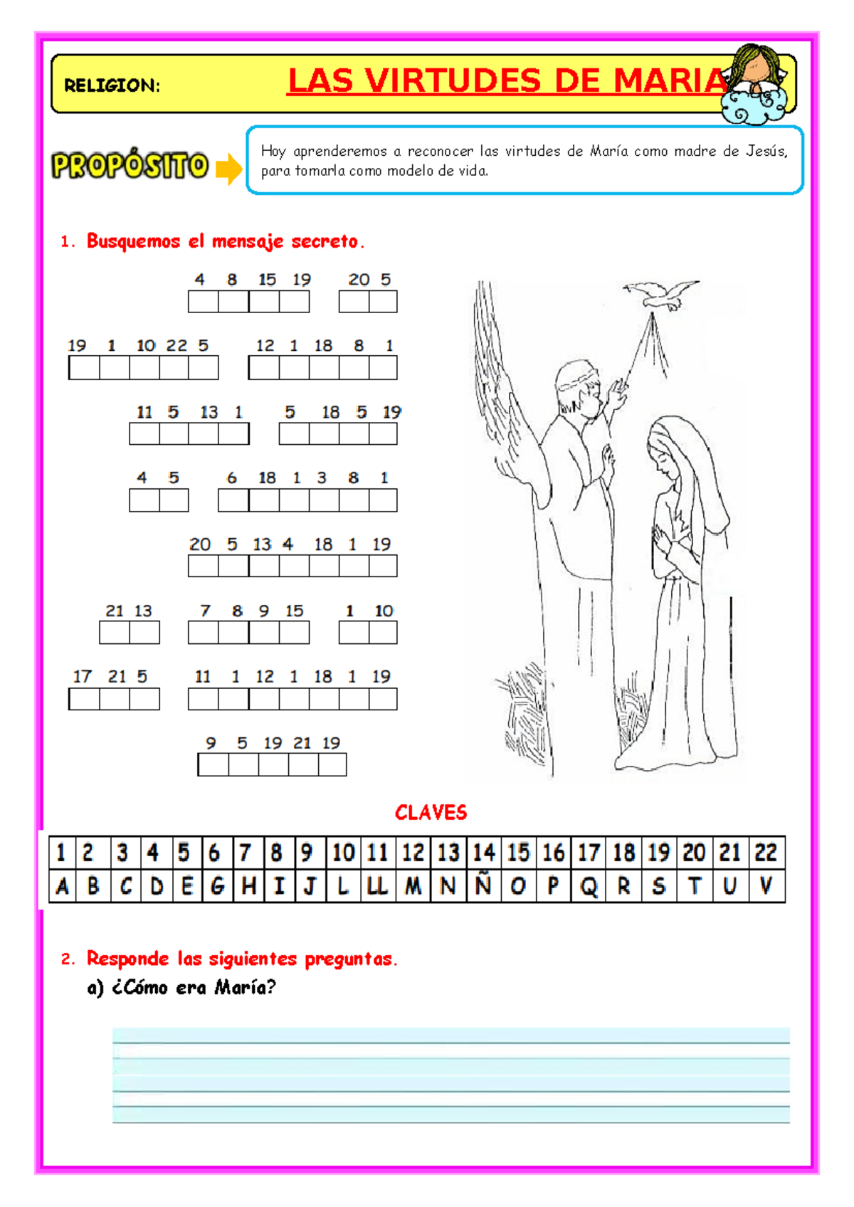 U2 S5 Ficha D2 Religión LAS Virtudes DE María - 1. Busquemos el mensaje secreto. CLAVES 2 ...
