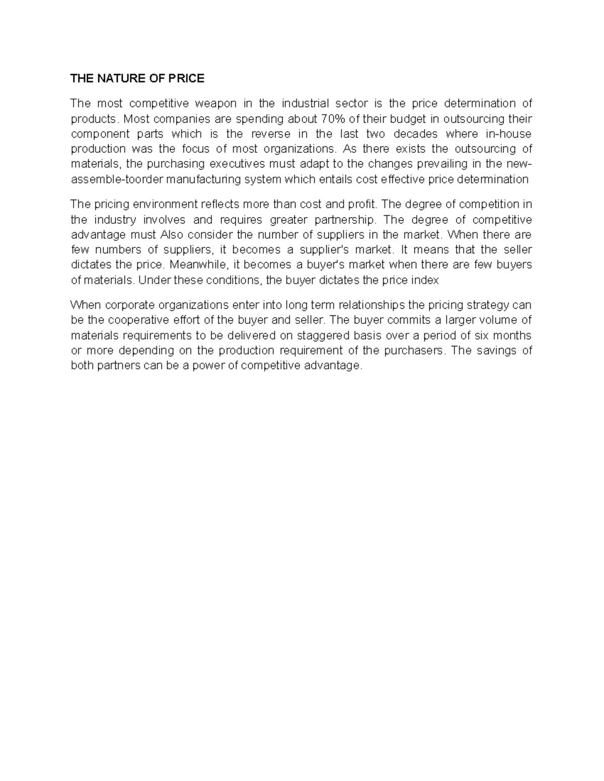 Lesson 37 THE Nature OF Price - THE NATURE OF PRICE The most ...