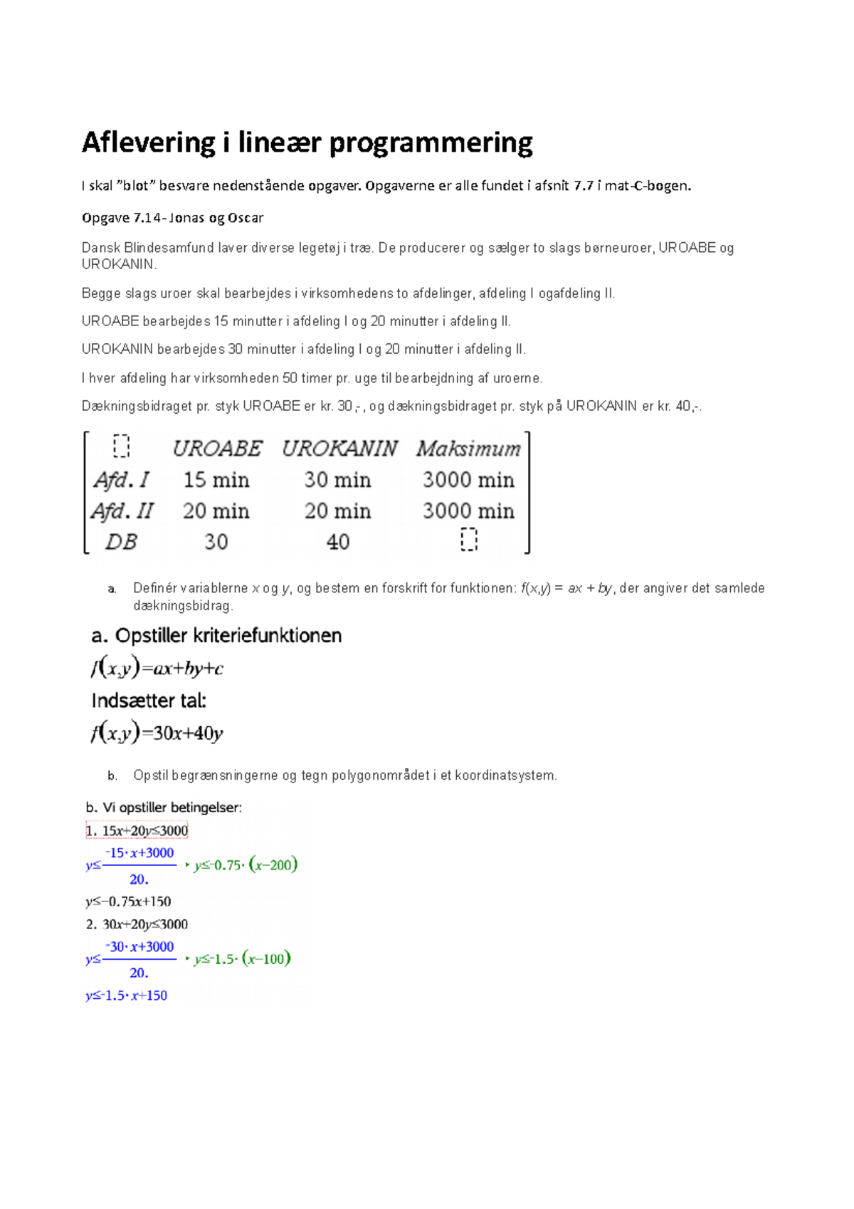 Aflevering i lineær programmering, C-niveau 2022 - Aflevering i lineær ...
