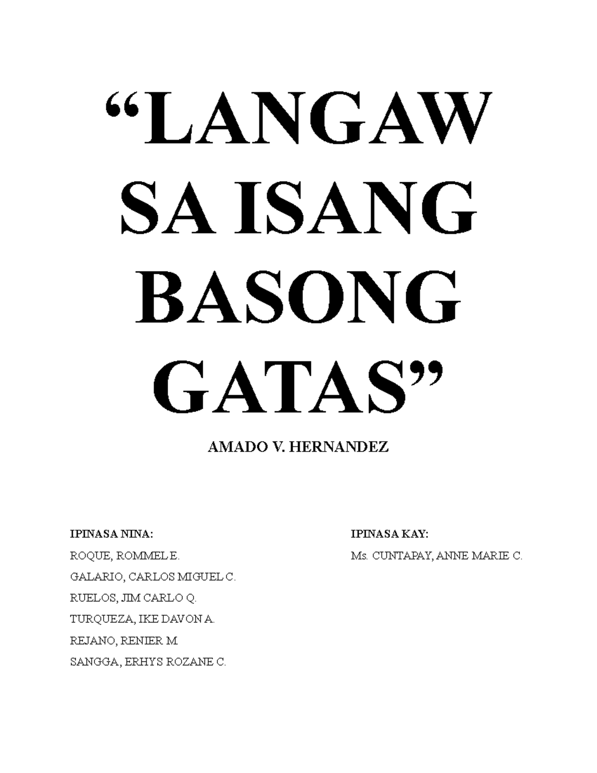 Langaw SA Isang Basong Gatas - “LANGAW SA ISANG BASONG GATAS” AMADO V ...