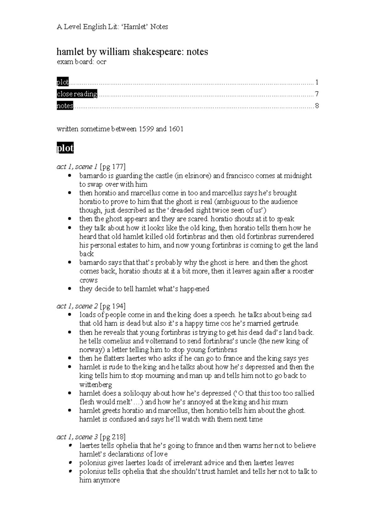 Hamlet points to remember - hamlet by william shakespeare: notes exam ...