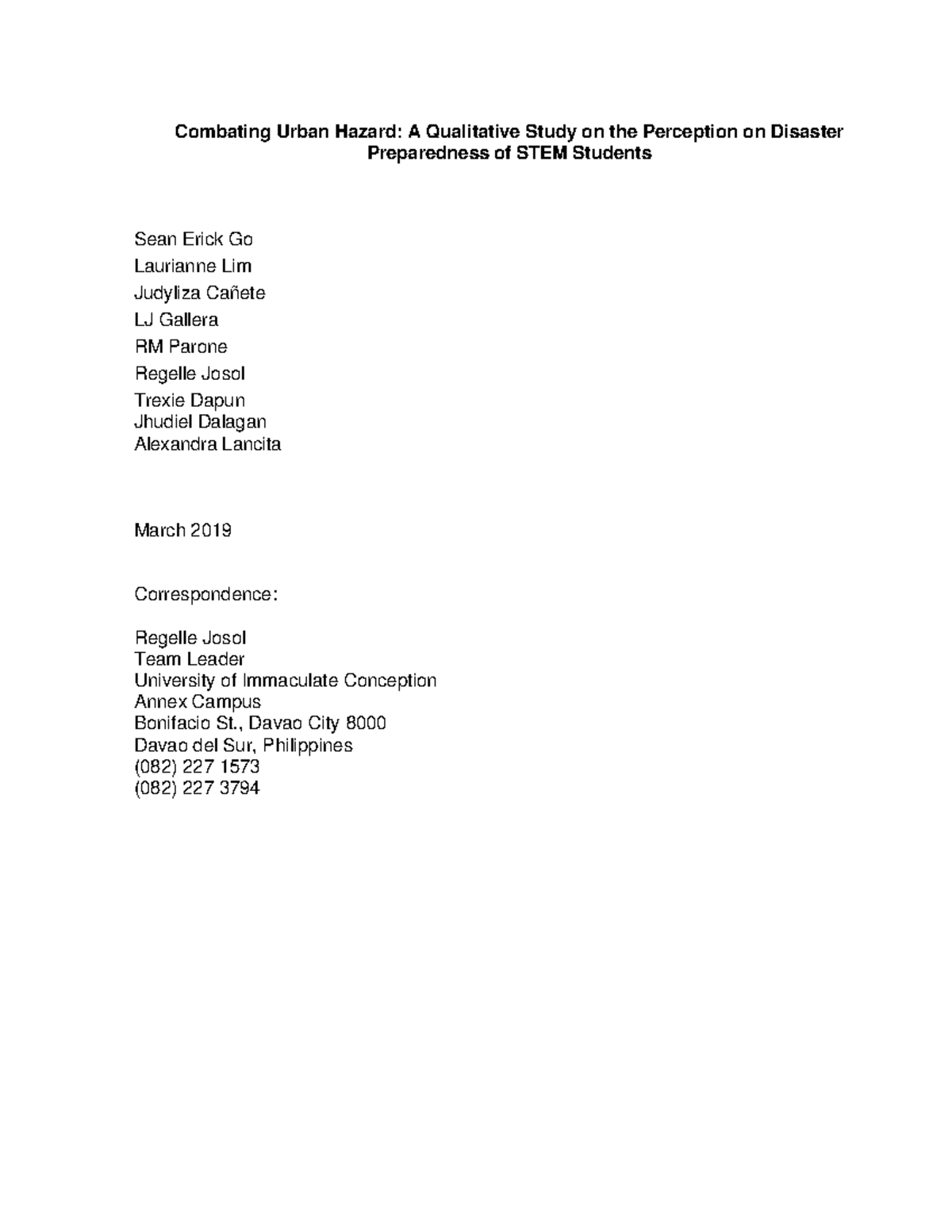 Combating Urban Hazard A Qualitative Study on the Perception on ...