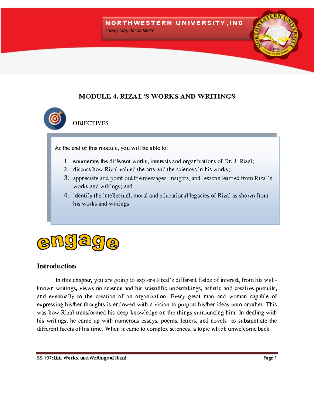 Module 4-rizal - MIGHT HELP - Laoag City, Ilocos Norte MODULE 4. RIZAL’S WORKS AND WRITINGS ...