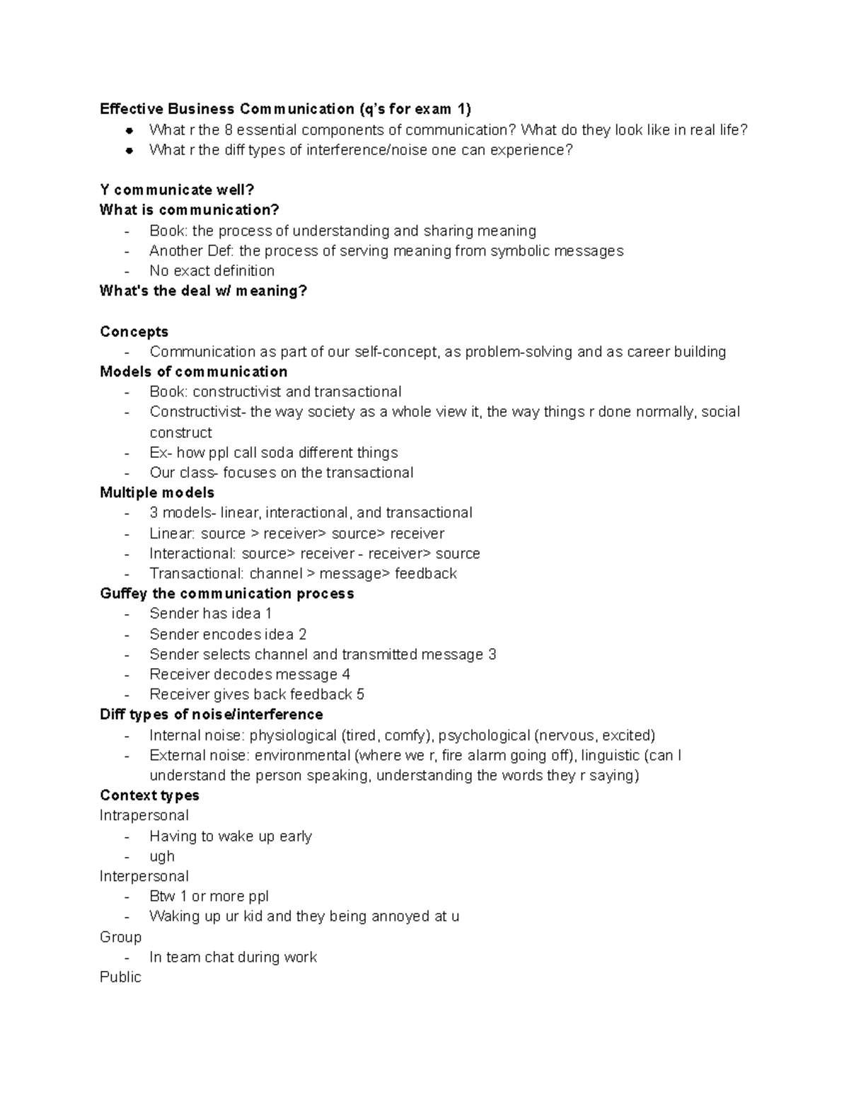 Bcomm Notes - Effective Business Communication (q’s for exam 1) What r ...