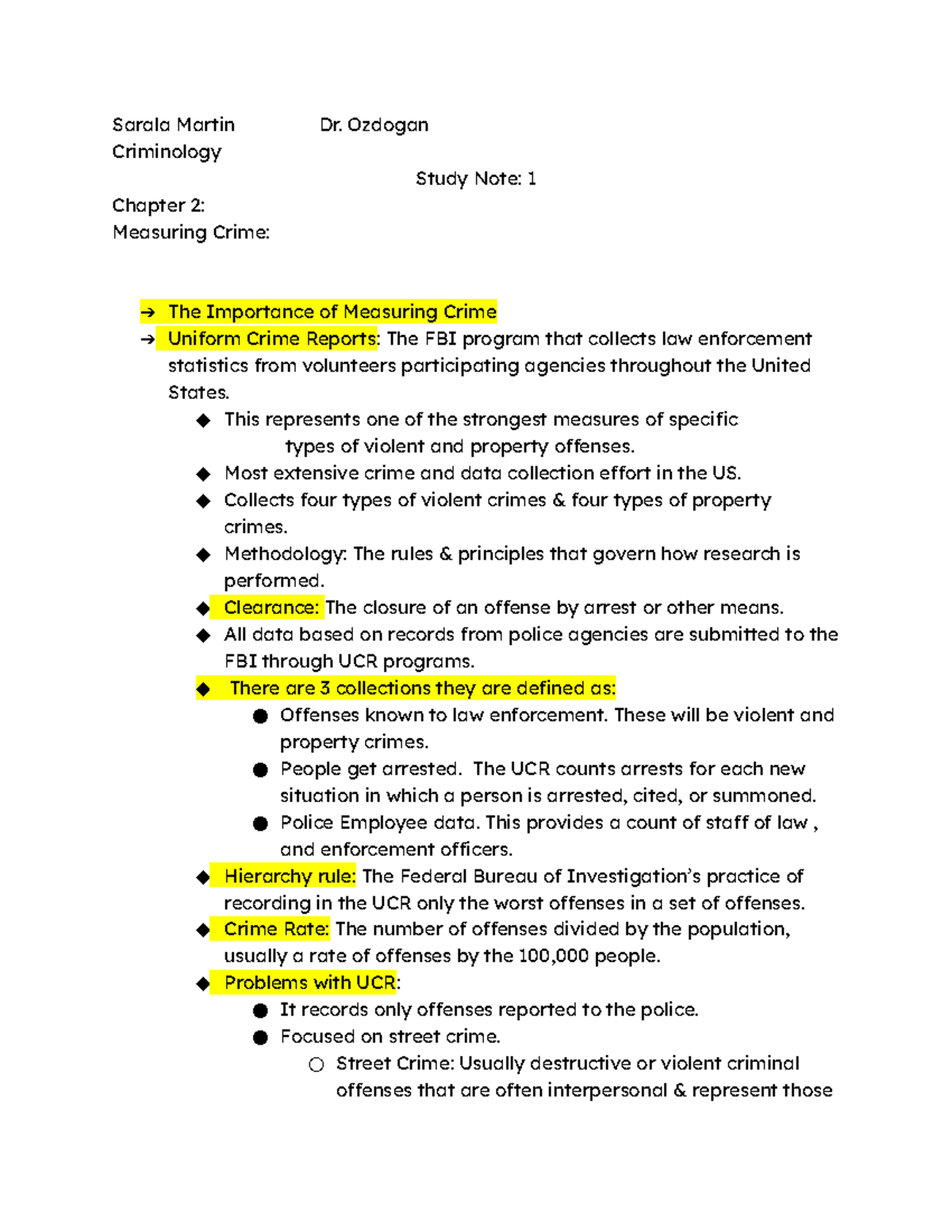 Study note 1- Criminology - Sarala Martin Dr. Ozdogan Criminology Study ...