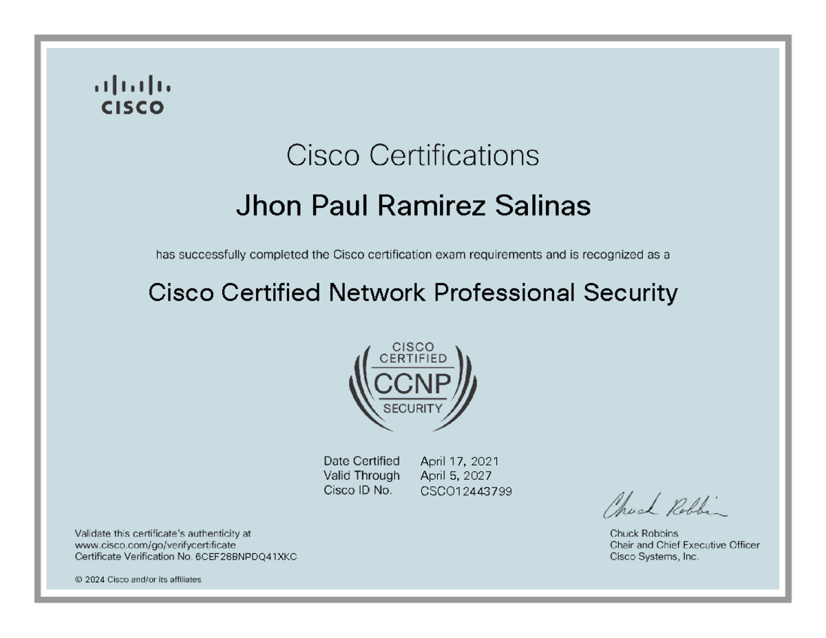 Cisco Certified Network Professional Security certificate - Redes y ...