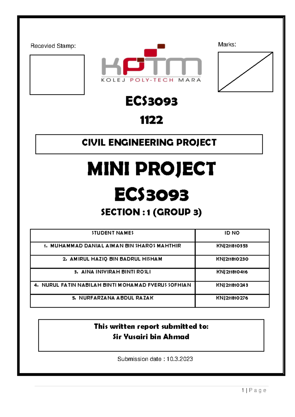 MINI Project ECS3093 ( Group 3) - STUDENT NAMES ID NO 1. MUHAMMAD ...