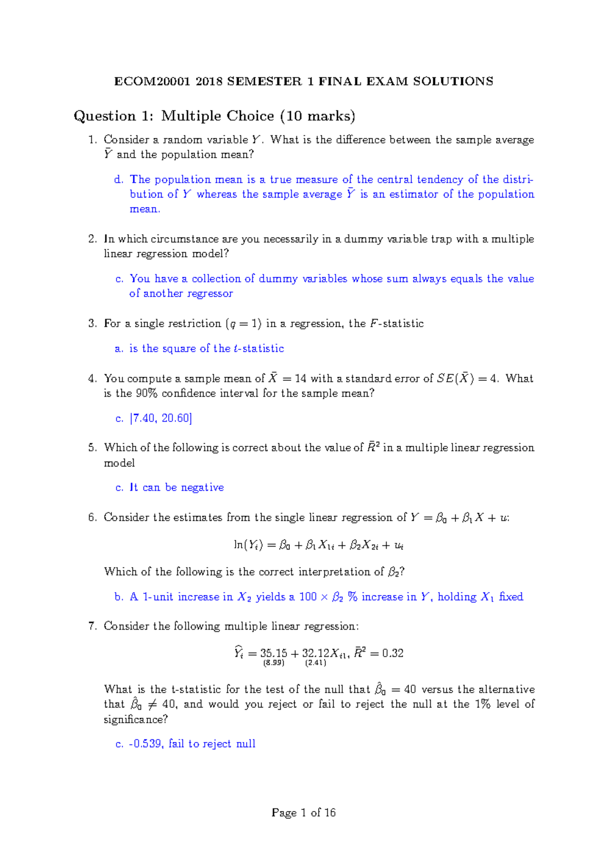 2018 Semester 1 Final Exams Solution - ECOM20001 2018 SEMESTER 1 FINAL ...