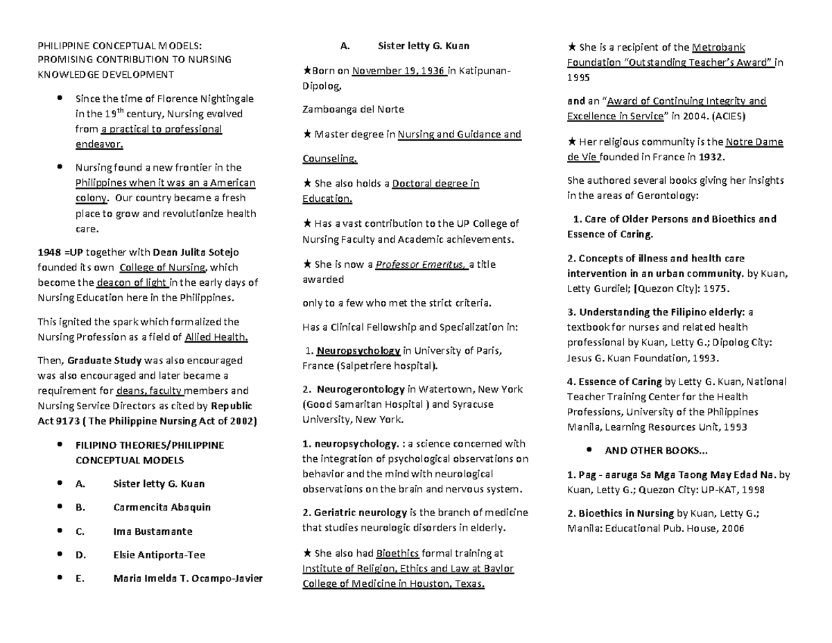 Philippine- Conceptual- Models - PHILIPPINE CONCEPTUAL MODELS: PROMISING CONTRIBUTION TO NURSING ...