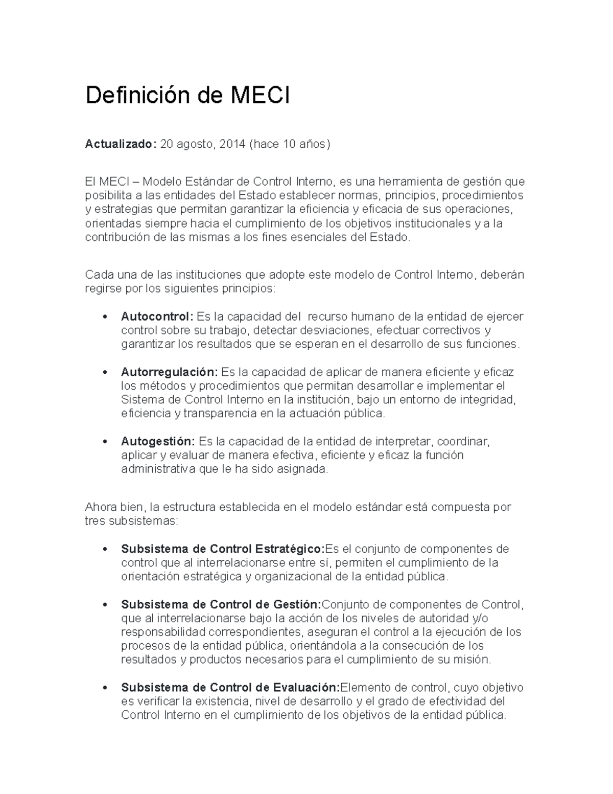 Definición de MECI - Definición de MECI Actualizado: 20 agosto, 2014 ...
