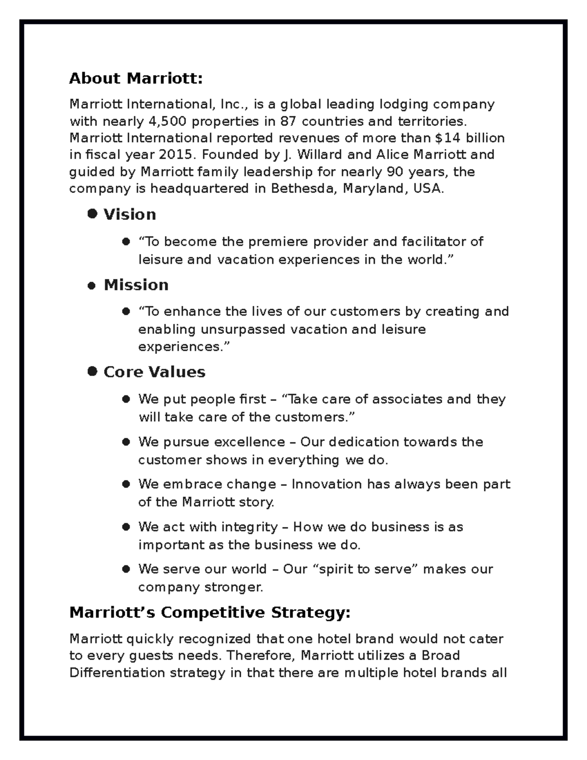 319942635 Marriott Competitive Strategy - About Marriott: Marriott ...