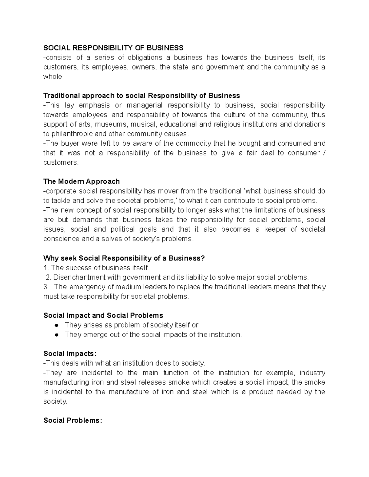 Social Responsibility OF Business - notes - SOCIAL RESPONSIBILITY OF ...