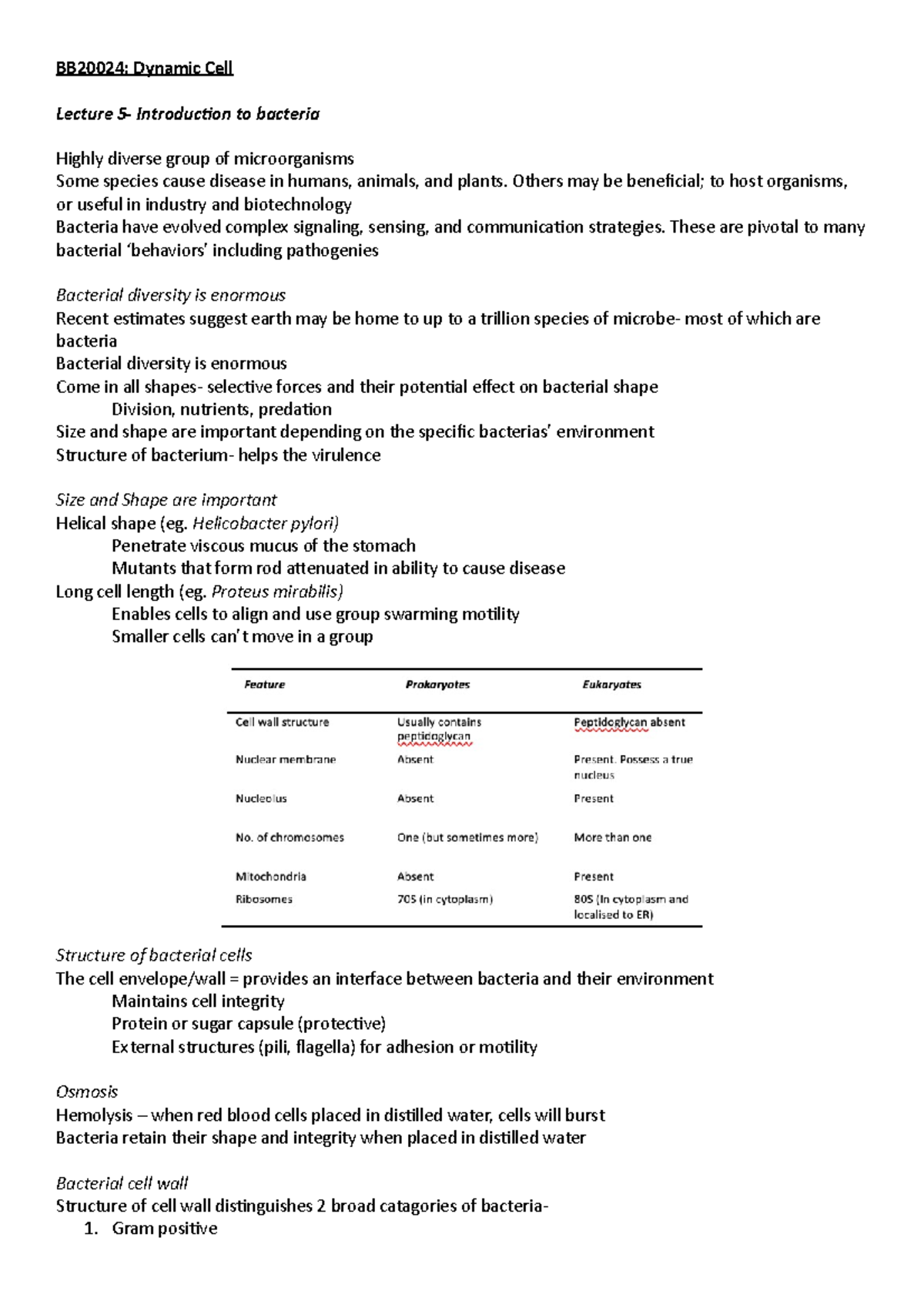 BB20024- introduction to bacteria - BB20024: Dynamic Cell Lecture 5 ...