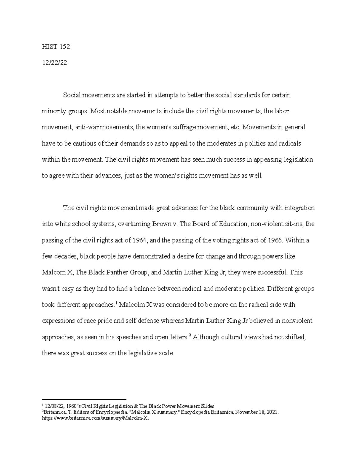 Social Movements In American Analysis - HIST 152 12/22/ Social ...