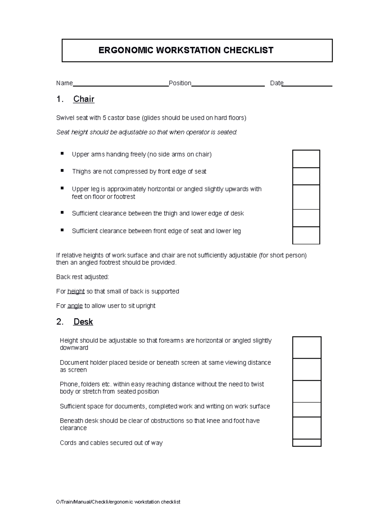Chk Ergo Workstation - ergo checklist - ERGONOMIC WORKSTATION CHECKLIST ...