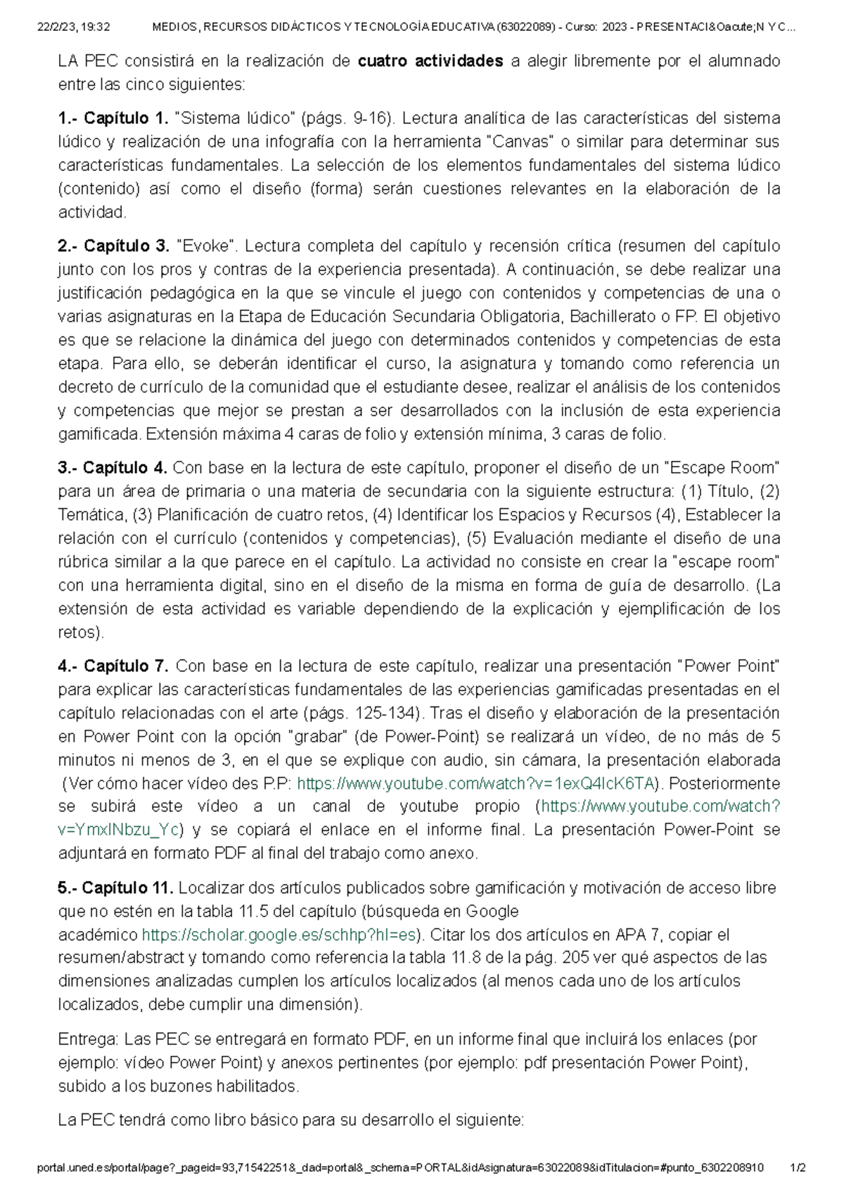 Enunciado PEC de la guia didactica - 22/2/23, 19:32 MEDIOS, RECURSOS DIDÁCTICOS Y TECNOLOGÍA ...