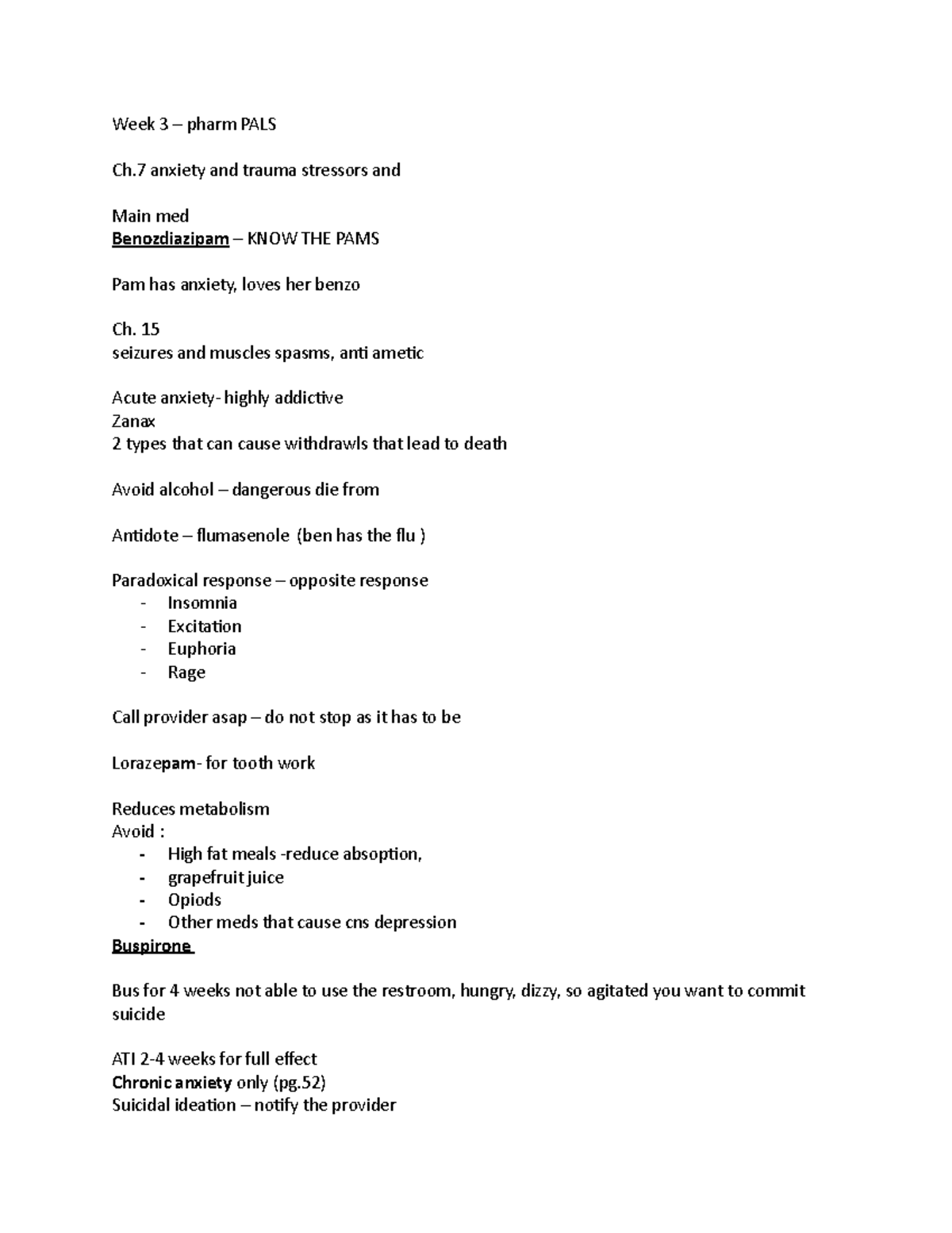 Week 3 PALS pharm - Lecture notes week 3 - Week 3 – pharm PALS Ch ...