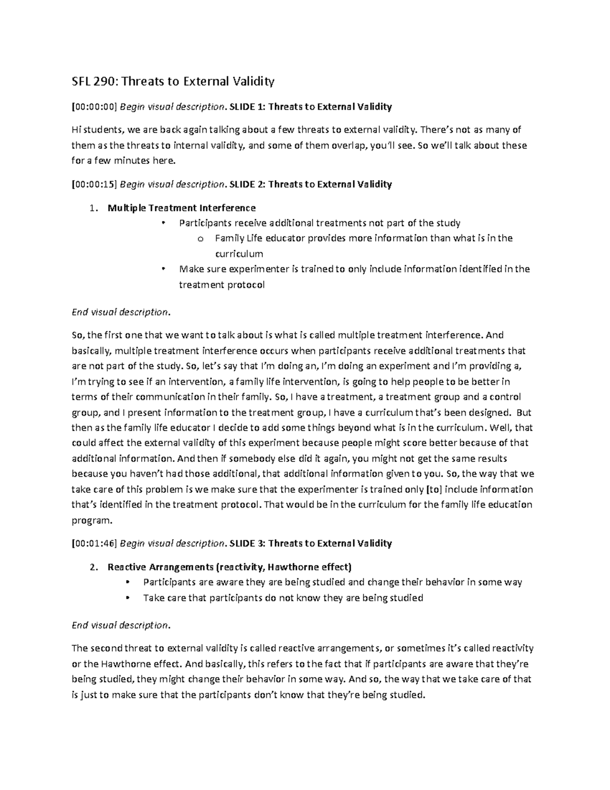 Lesson 8 - Warning: TT: undefined function: 32 SFL 290: Threats to External Validity [00:00:00 ...