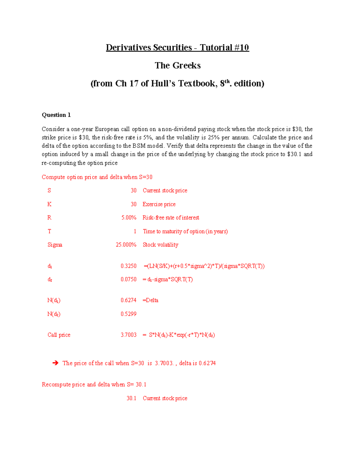 Tutorial 10 Q&As - Tagged - Derivatives Securities - Tutorial The ...