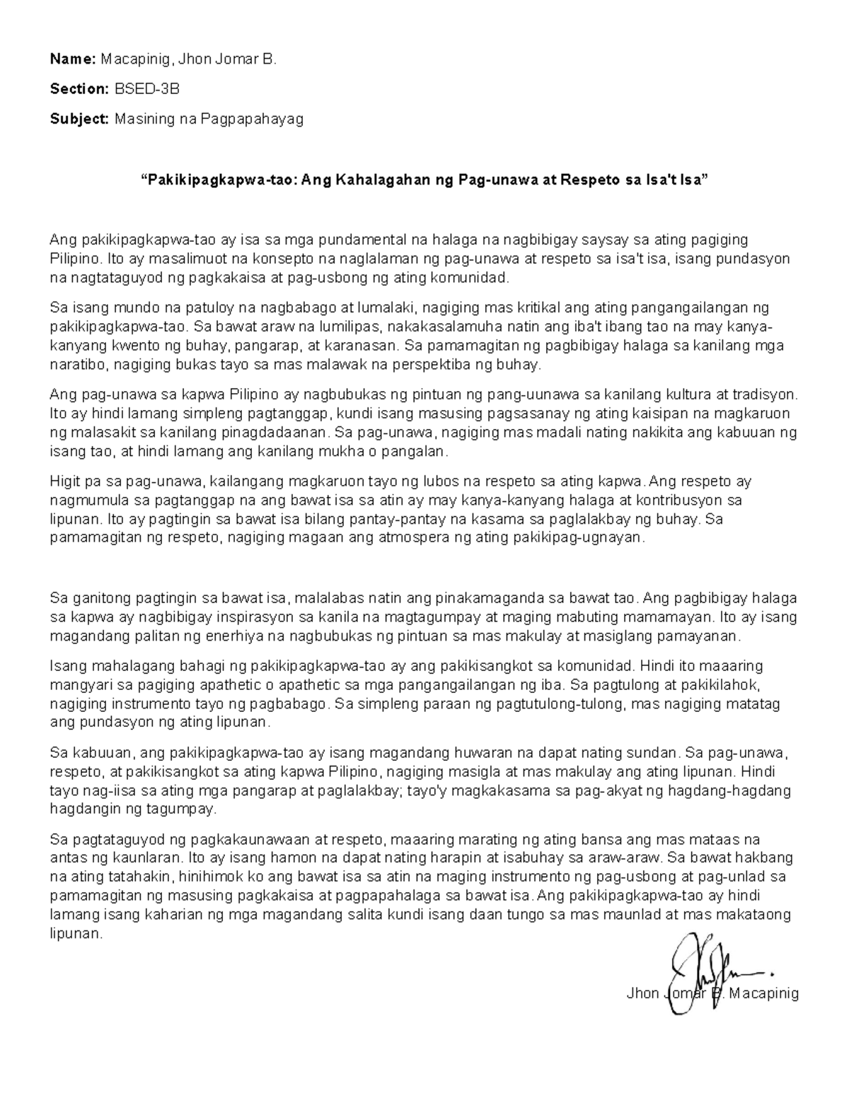 Pagsulat NG Komposisyon (Professional Editing) - Name: Macapinig, Jhon ...