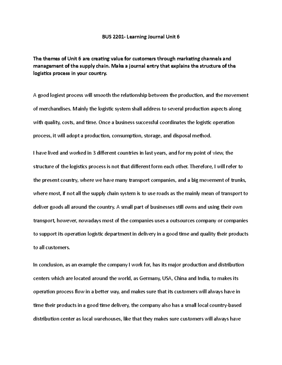 BUS 2201- Learning Journal Unit 6 - Make a journal entry that explains ...