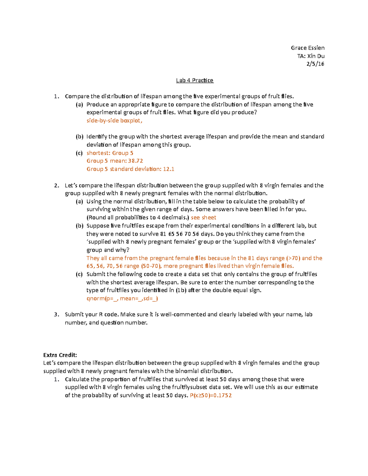 Lab 4 (2-05) - qtm lab assignment - Grace Essien TA: Xin Du 2/5/ Lab 4 ...