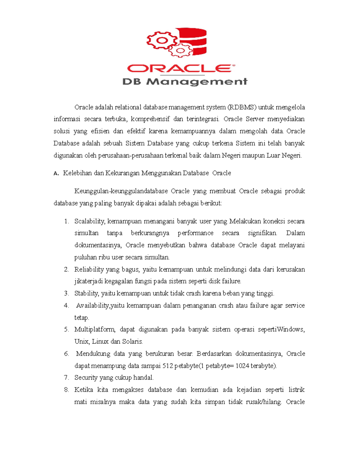 Basis DATA Oracle - Oracle adalah relational database management system ...