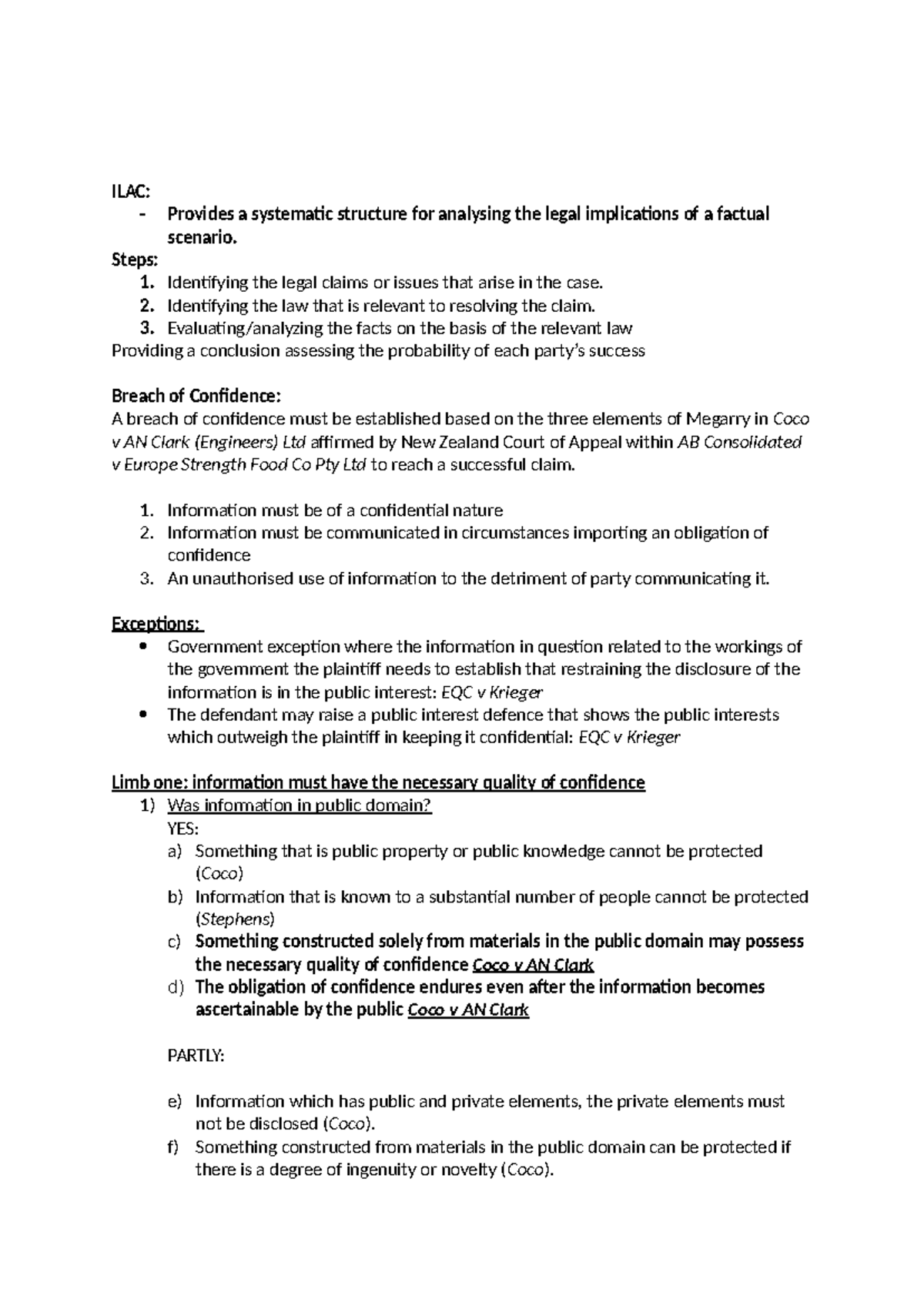 LAWS122 Final Sheet - ILAC: - Provides a systematic structure for ...