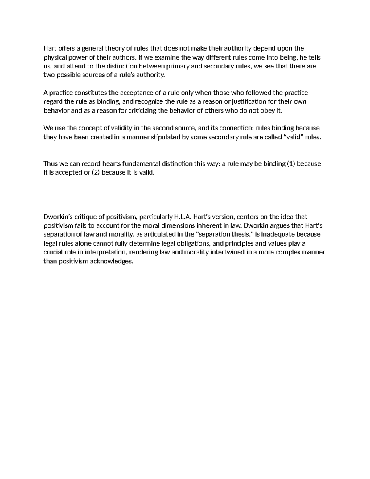 Hart - philosophy of law - Hart offers a general theory of rules that ...