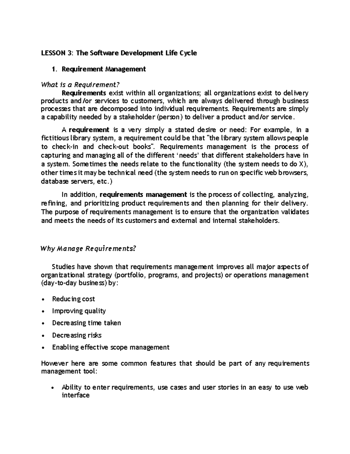 Lesson 3 - The Software Development Life Cycle - LESSON 3: The Software ...