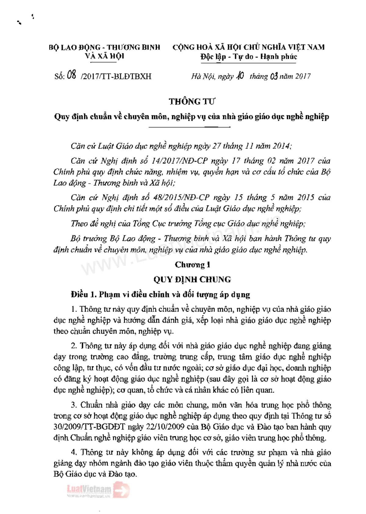 Thong tu 08 2017 tt bldtbxh bo lao dong thuong binh va xa hoi - Cong ...