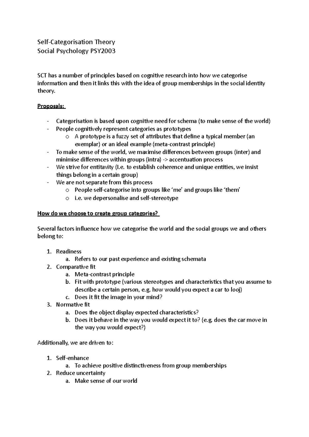 Self-categorisation theory - Self-Categorisation Theory Social ...