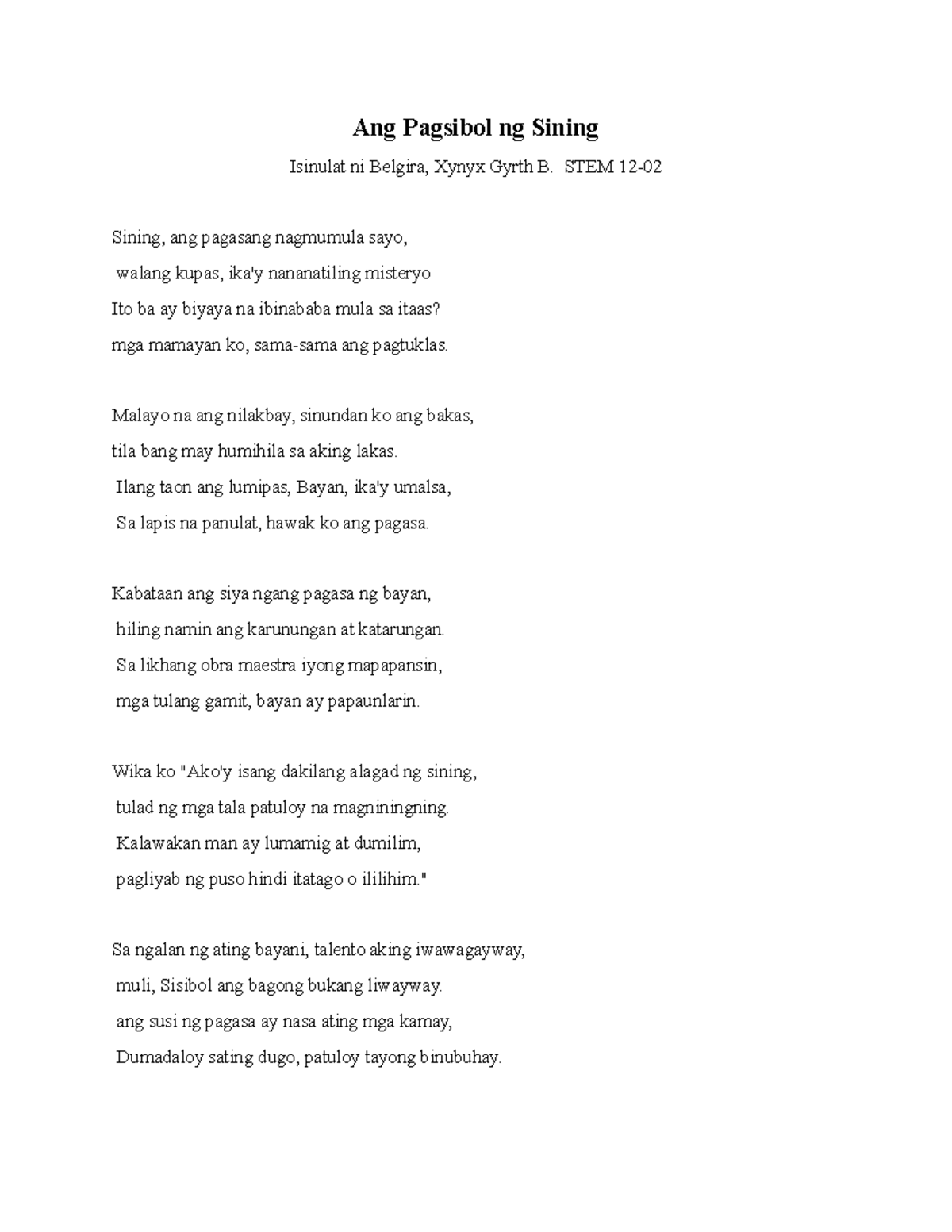 Ang Pagsibol ng Sining - tula - Ang Pagsibol ng Sining Isinulat ni ...