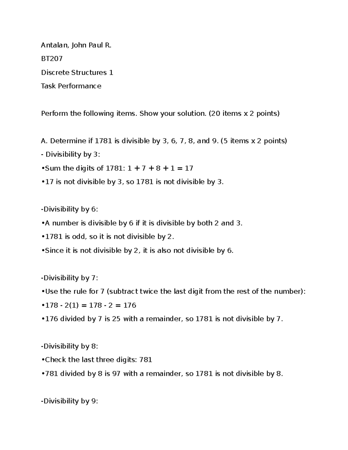 Discrete TP - TASK PERFORMANCE - Antalan, John Paul R. BT Discrete Structures 1 Task Performance ...