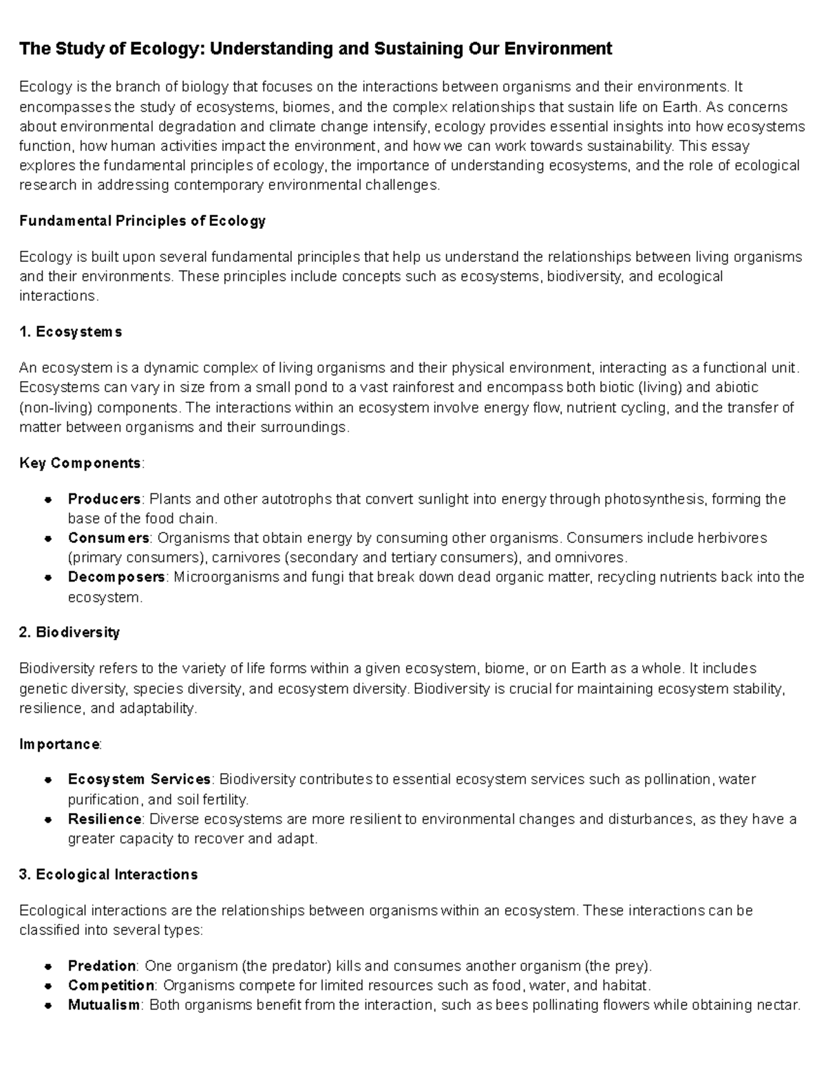 The Study of Ecology Understanding and Sustaining Our Environment - It ...