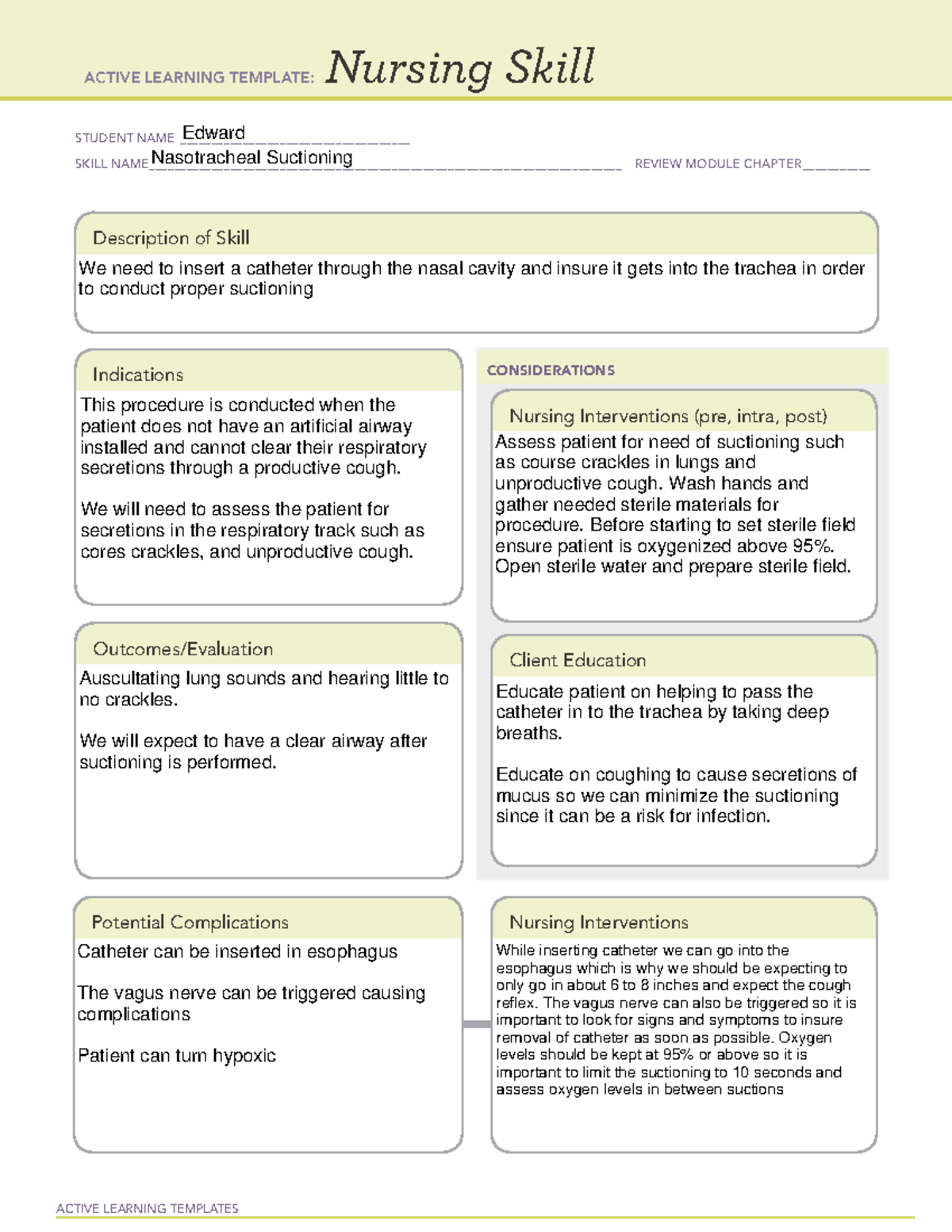 Steps for Nasotracheal Suctioning - NUR 233 - ACTIVE LEARNING TEMPLATES ...