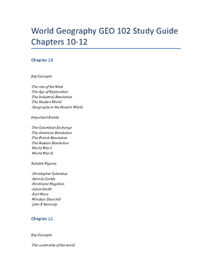World Geography GEO 102 Study Guide Chapters 4-6 - World Geography GEO ...