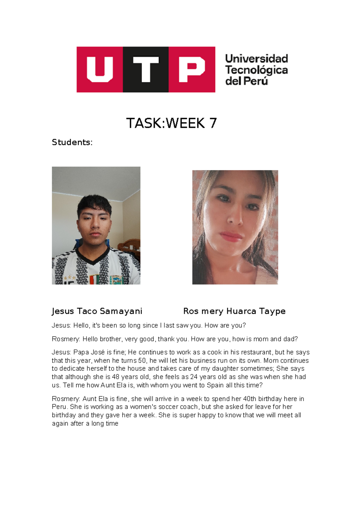 TASK week 7 mi familia - TASK:WEEK 7 Students: Jesus Taco Samayani Ros mery Huarca Taype Jesus ...