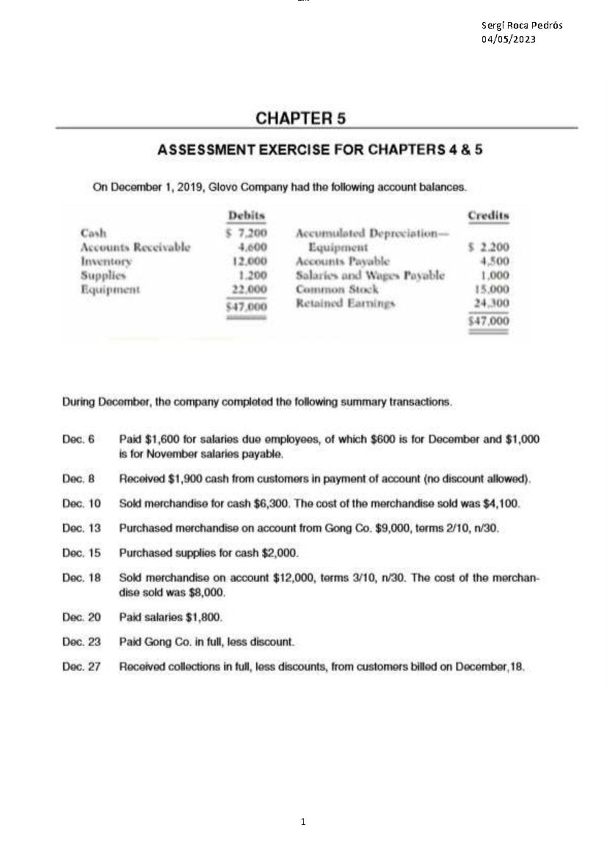Comprehensive Problem Chapter Financial Accounting - Sergi Roca Pedrós ...