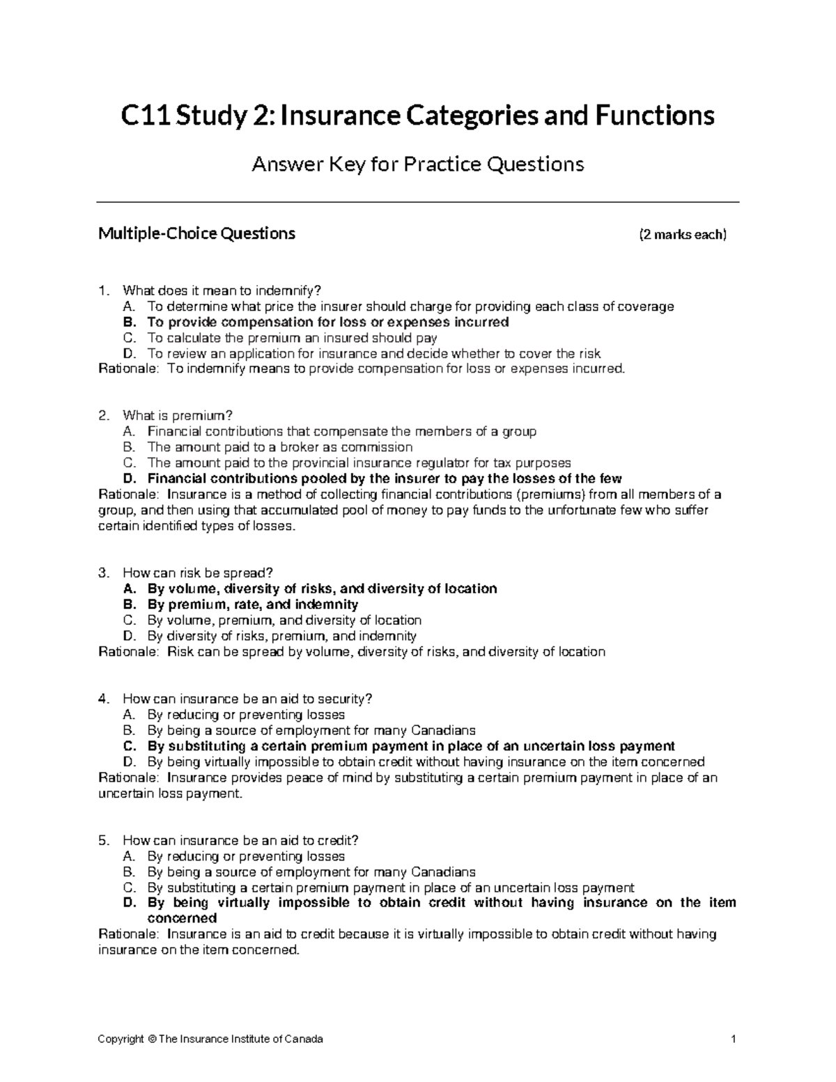 C11 EN study 02 answerkey - C11 Study 2: Insurance Categories and ...