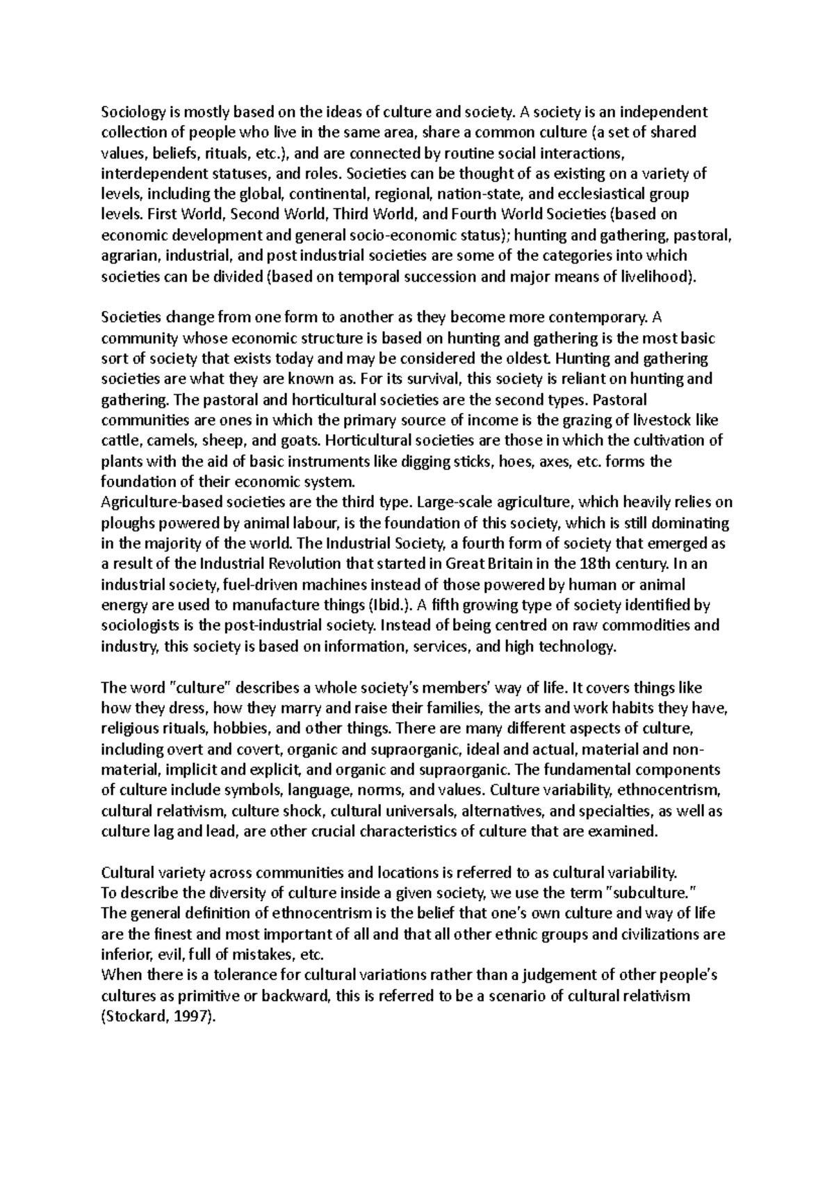 Society and Culture - sociology notes - Sociology is mostly based on ...