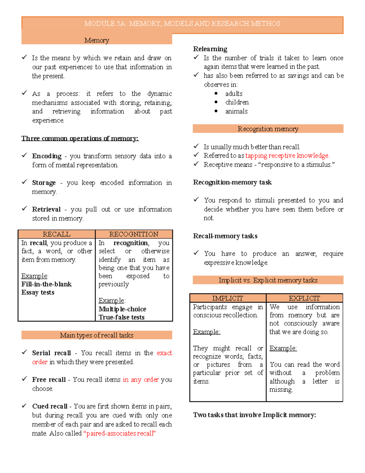 Module-5A-Reviewer - Cognitive Psychology - Memory Is the means by ...