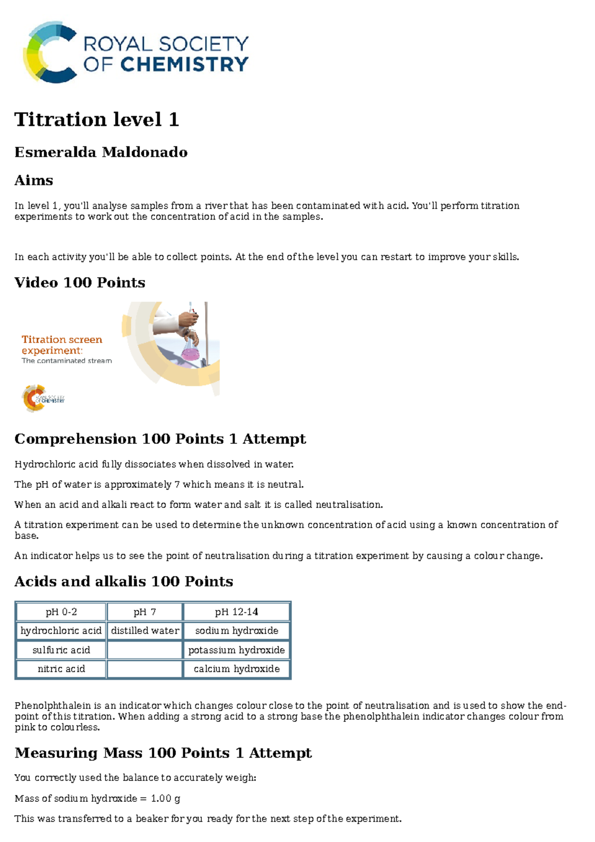 Titration level 1 labnotebook - Titration level Esmeralda Maldonado ...