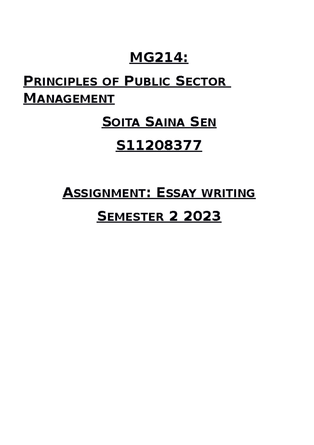 Mg214 - assignment - MG214: PRINCIPLES OF PUBLIC SECTOR MANAGEMENT SOITA SAINA SEN S ASSIGNMENT ...