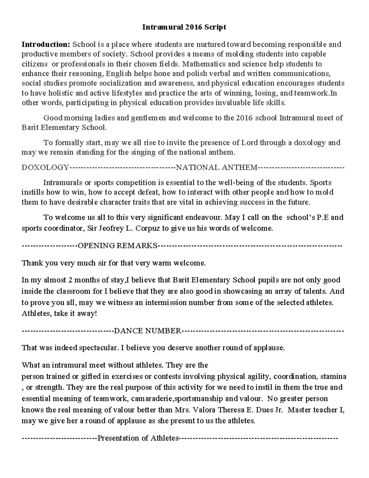 Intrams 2016 - Intramural 2016 Script Introduction: School is a place ...