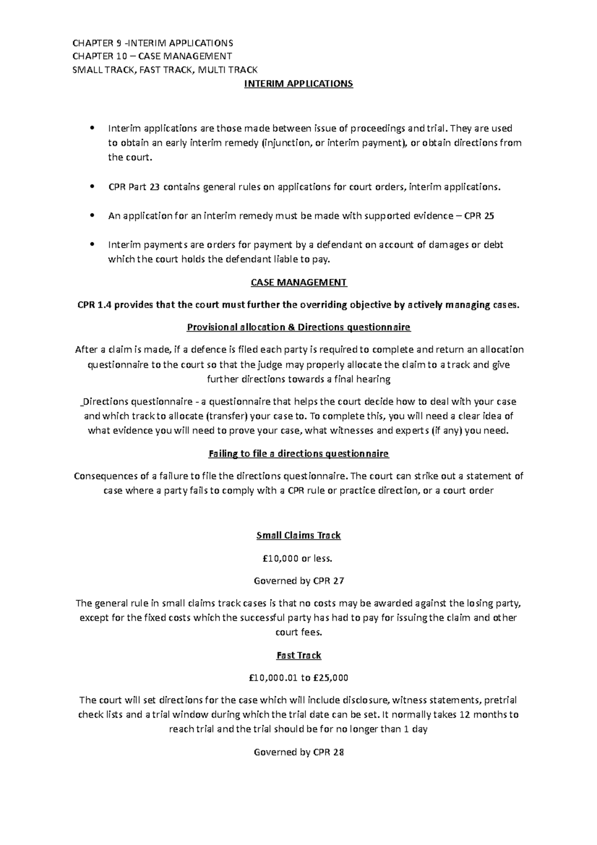 Chapter 9,10,11,12,13 - CASE Management AND Tracks - CHAPTER 9 -INTERIM ...