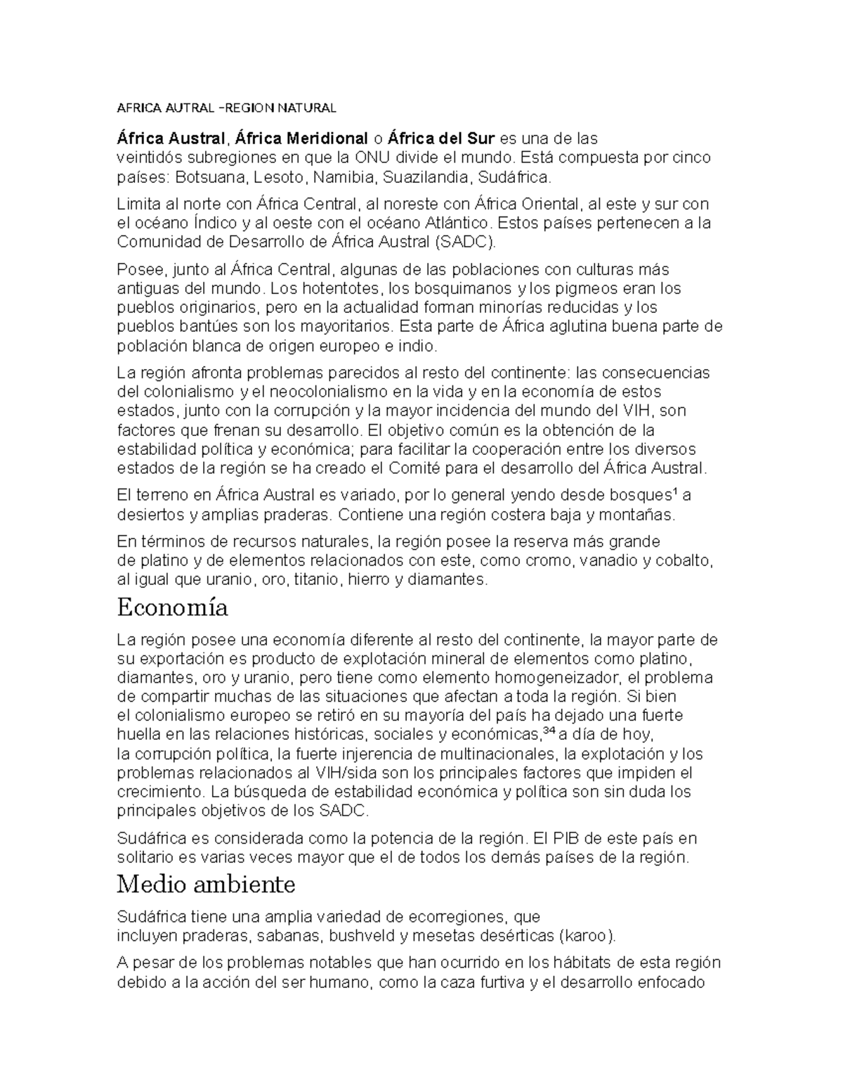 Africa Autral - AFRICA AUTRAL –REGION NATURAL África Austral, África ...