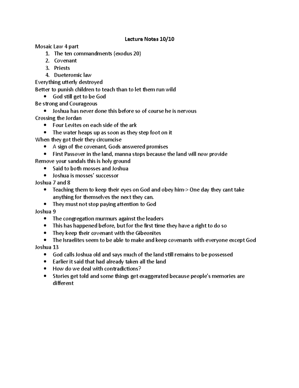 Christian Scriptures: Exodus 20-Joshua 19 - Lecture Notes 10/ Mosaic ...